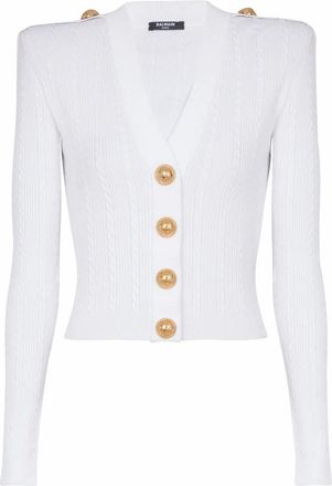 Balmain Femme, Pulls, Blanc, Taille: 42 FR Cardigan en maille torsad&eacute;e &agrave; manches longues