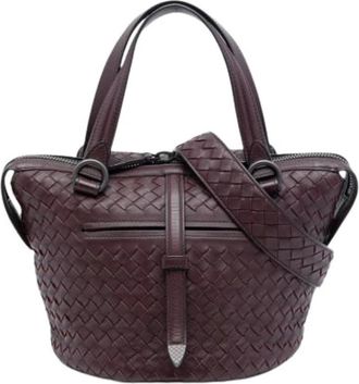 Bottega Veneta Pre-owned Woven Nappa Satchel - Femme - Pre-owned - Violet - Taille: ONE Size