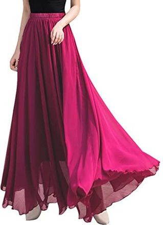 Generic Jupe Longue En Mousseline De Soie Femme Mode Fluide Couleur Unie Jupe Boheme Avec Doublure IntéRieure Taille Haute Jupe Chic Et Elegant Confortable Et