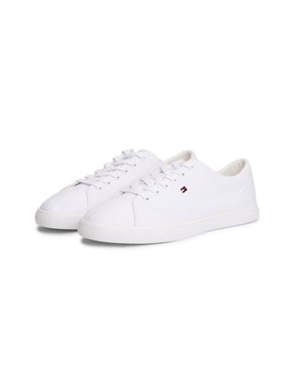 Tommy Hilfiger Plateausneaker TOMMY HILFIGER TH LOW PROFILE VULC CANVAS, Damen, Gr. 35, wei&szlig;, Baumwolle, unifarben, Basic, Schuhe Plateausneaker, Halbschuh, Schn&uuml;rer