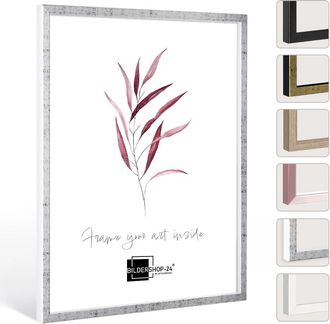 Bildershop-24 Bilderrahmen Posterrahmen NEO in Wei&szlig; Grau Antik 50 X 70 cm POSTERFORMAT ANTIREFLEX