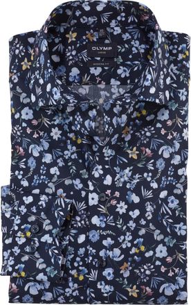 Olymp Herren Oberhemd Langarm Luxor,Digitaldruck auf Uni,465 Modern Fit 20,19 Global Kent,Marine 18,46