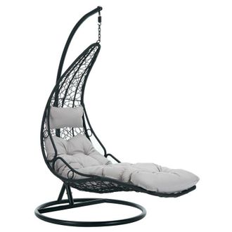 Vente-Unique Fauteuil suspendu en r&eacute;sine tress&eacute;e - Noir avec coussins gris - LUVA de MYLIA