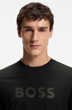 HUGO BOSS T-Shirt Rundhalsausschnitt, Regular Fit, gro&szlig;er Logodruck