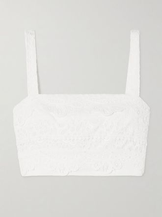 Carolina Herrera Verk&uuml;rztes Oberteil Aus Baumwolle Mit Lochstickerei - Wei&szlig;