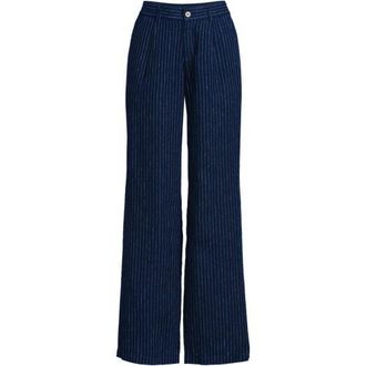 Lands End Leinenhose High Waist mit weitem Bein, Damen, Größe:42 regular, Blau, Leinen, by Lands End