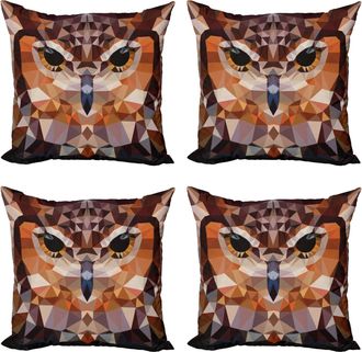 Abakuhaus Geometrisch Kissenbezug Set (4 Stück), Geometrische Mosaik Eulen-Kunst, moderner doppelseitiger Digitaldruck, 45 cm, braun orange