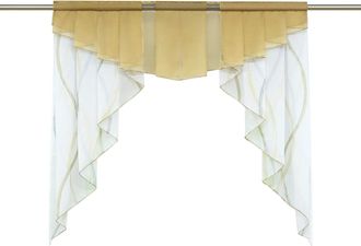 Joyswahl Scheibengardine Voile Bistrogardine &raquo;Lola&laquo; mit Bunte Wellen Druck Raffrollo mit Stangendurchzug und mit Kr&auml;uselband BxH 140x145cm Sand 1er Pack