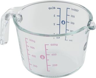 Emsa Prep&Bake Messbecher aus Glas, 1 Liter, 2 Skalen für feste und flüssige Zutaten, einfaches Ausgießen, Mikrowellentauglich, K3236134