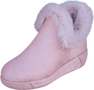 Generic Bottes dhiver chaudes avec doublure en fourrure pelucheuse - Talon plat et bout rond - Chaussures d&eacute;contract&eacute;es en daim doux - Loisirs et confortables