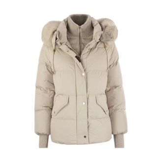Moorer Femme, Vestes, Beige, Taille: 42 FR Doudoune Courte avec Capuche et Fourrure