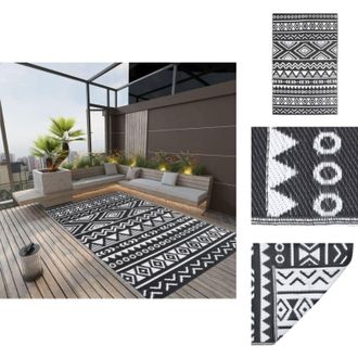 vidaXL Outdoor-Teppich ARAKIL Schwarz 190x290 cm PP - Au&szlig;enbereich Dekoration - Terrasse Teppich - Balkon Teppich - Garten Teppich - Polypropylen Teppich