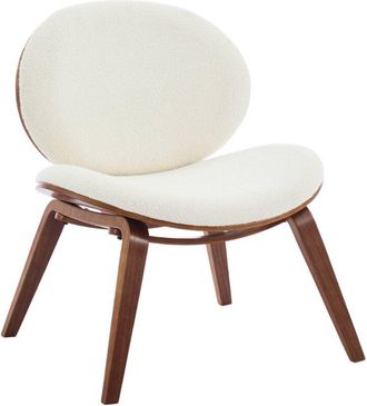 Sweeek Relaxsessel mit gebogenem Holz und strukturiertem Boucl&eacute;-Bezug, Strukuriertes Boucl&eacute;, Nussbaumfarben - Sweeek
