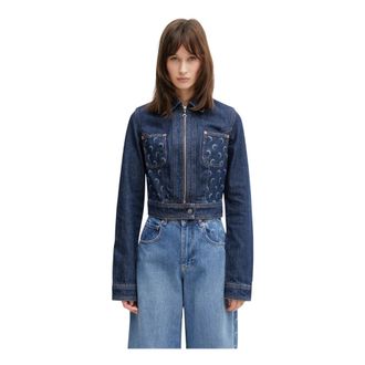 Marine Serre Cropped Moon-Print Denim Jacket - - Jackets - Damen - Blau - XS