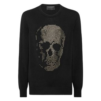Philipp Plein Cashmere Pullover Round Neck LS Skull - - Knitwear - Herren - Schwarzk - XL