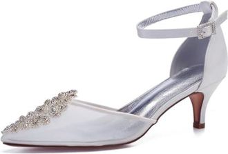 Generic Chaussure Mariage Femme Satin&eacute;e Mari&eacute;e Bout Pointu Bas Dress F&ecirc;te Kitten Heels Soir&eacute;e Chaussures 6Cm,Blanc,38 EU