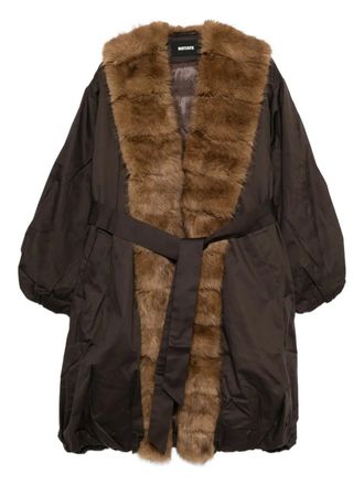 Rotate manteau &agrave; col en fourrure artificielle - Marron