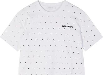 Patrizia Pepe Femme, Tops, Blanc, Taille: 38 FR T-shirt en jersey de coton avec application de strass