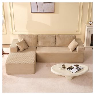 Generic Rahmenloses Bodensofa, Modulares L f&ouml;rmiges Ecksofa, mit Schlaffunktion, Cordstoff, Hautfreundlich und komfortabel, montagefrei, Zum Lesen(Hellbraun,R