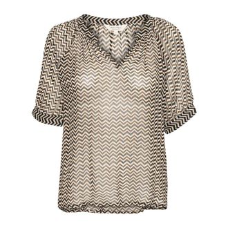 Part Two Haut Noir avec Imprim&eacute; Zig Zag - Femme - Blouses et Chemises - Multicolore - Taille: 42 FR