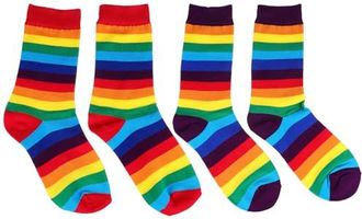 Soimiss Chaussettes D&eacute;contract&eacute;es Mi-Mollet Ray&eacute;es Arc-en-Ciel Coton Respirant Lot de 2 Paires Confortables Toutes Saisons Style Coll&egrave;ge Rouge et Violet