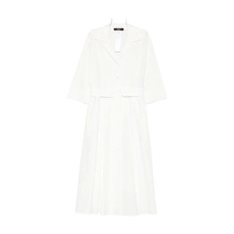 Max Mara Femme, Robes, Blanc, Taille: 38 FR Robe chemise midi en popeline de coton