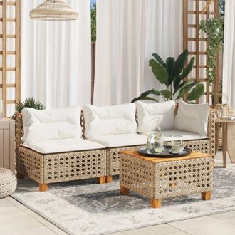 vidaXL Vidaxl - Gartensofa mit Kissen 3-Sitzer Beige Poly Rattan