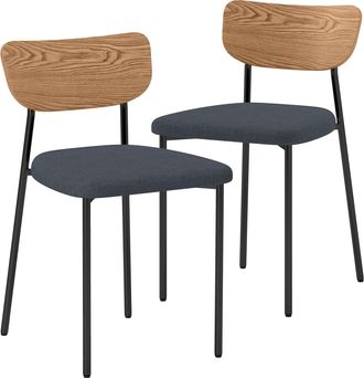 HOMCOM Esszimmerst&uuml;hle 2er-Set K&uuml;chenstuhl mit R&uuml;ckenlehne, Leinenoptik, St&uuml;hle ohne Armlehne, Polsterstuhl mit Stahlbeine, Wohnzimmerstuhl f&uuml;r Esstisch, Gra