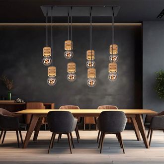 Globo Lighting Lampe de table à manger suspension en bois suspension table à manger bois lampes en bois plafond suspendu, métal mdf noir, 8x douille E27, Lxlxh 98 x