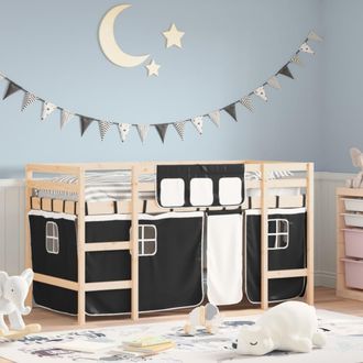 Festnight Hochbett 80x200 cm Kinder EtagenKinder Betthochbett mit Treppe Leiter Vorhang JugendKinder Bettbett Holz Kinder Bett Bettgestell Jugendzimmer Bettrahm