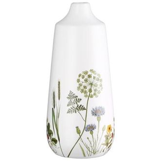 Gilde Bodenvase Wild Flowers - Keramik - H&ouml;he 49cm x &Oslash; 14cm - Wei&szlig; - Blumenmotiv - Kegelform - wasserdichte Vase