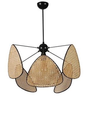 Opviq Elegant Rattan Chandelier, Metal Body, Adjustable Height 90 cm, 55 cm Diameter, E27 Socket, Natural Rattan Cap | Perfect for Modern Home D&eacute;cor