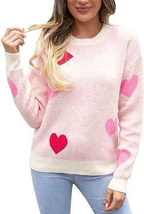 Generic 2026 Pull en tricot &agrave; col rond pour femme Motif coeur Automne et hiver, blanc, XL