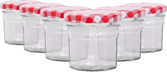 Argon Tableware 6X 110ml Marmeladengl&auml;ser mit Rote Gingham Deckel - Leer Schraubenkopf K&uuml;che Essen Honig W&uuml;rzen Konservieren Einmachen Lagerung Glas-Set