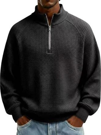 Generic Pull &agrave; manches longues pour homme - &Eacute;l&eacute;gant - Oversize - Col montant - Hiver - Quarter - Fermeture &eacute;clair - V&ecirc;tement de sport - Sans capuche, Noir, 5X