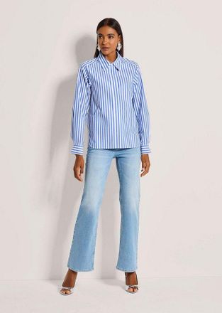 Madeleine Langarmbluse Hemdbluse mit Streifenmuster Longbluse mit Hemdkragen, verdeckter Knopfleiste und Langarm