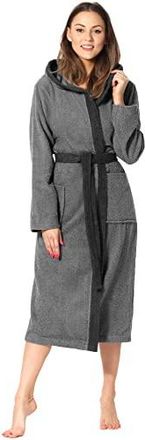 Ladeheid Peignoir de Bain Éponge 100% Coton Femme LA40-191 (Gris Foncé-12/Noir-30, XL)
