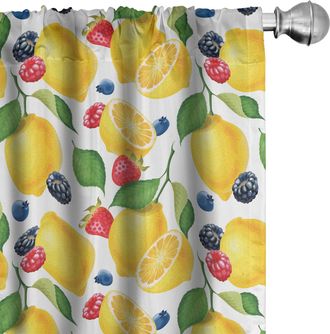 Abakuhaus Sommer Vorhänge, Gardinen, Zitrone und Beeren Muster, Fensterbehandlungen für Wohnzimmer Schlafzimmer Dekor, 2 Stück 75 cm b x 245 cm h, Mehrfarbig