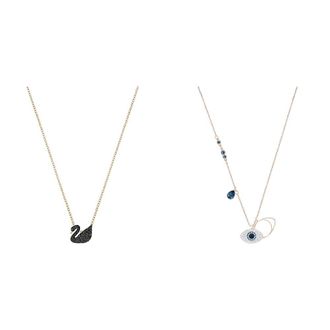 Swarovski Iconic Swan Anh&auml;nger, Schwan, Klein, Schwarz, Ros&eacute;gold-Legierungsschicht & Symbolic Anh&auml;nger, B&ouml;ser Blick, Blau, Metallmix