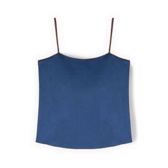 Motivi Satin-Top mit Kontrastbesatz - - Tops - Damen - Blau - L