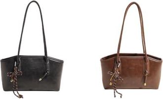 Generic Sac &agrave; main pour femme en cuir synth&eacute;tique r&eacute;tro de grande capacit&eacute; pour un usage quotidien et les voyages, Noir/marron, 480.00x260.00x220.00mm/18.9x10