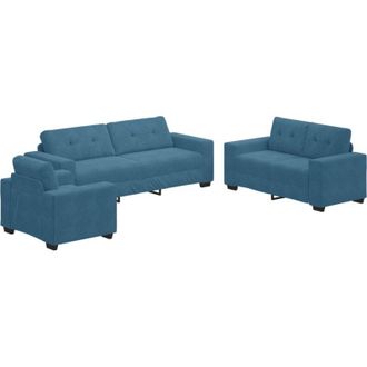 vidaXL Sofa Set mit Kissen mit Kissen 3 pcs Blau 221 x 78 x 80 cm Samt vidaXL