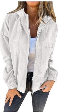 Generic Vestes pour femmes, veste dautomne &agrave; capuche en velours c&ocirc;tel&eacute; de couleur unie, v&ecirc;tements dext&eacute;rieur l&eacute;gers de style europ&eacute;en 2026, blanc, XXL
