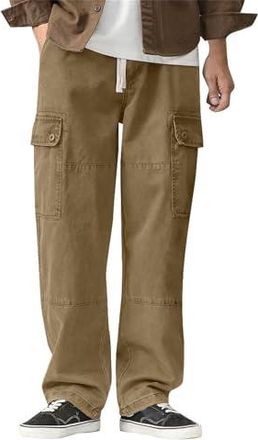 Generic Pantalon cargo ample d&eacute;contract&eacute; pour homme Coupe confortable, marron, XXL