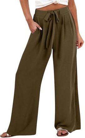 Generic Pantalon en lin pour femme - Taille &eacute;lastique - Pantalon ample d&eacute;contract&eacute; en coton doux - Pantalon de d&eacute;tente l&eacute;ger - Pantalon dext&eacute;rieur quotidien -