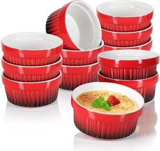 Com-Four 12x Ragout Fin Bowl - Moules allant au four en rouge - Bol à crème brûlée - Bol à dessert de 250 ml chacun - Passe au lave-vaisselle
