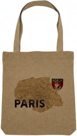 Fabulous Sac Shopping Tote Bag Aspect Lin - Paris 75 Departement Carte Ancienne Ile de France - Sac de Courses Toile Epaisse 360g Beige Naturel Cabas Port&eacute; Epa