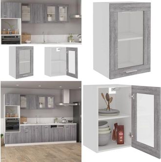 vidaXL Armoire vitr&eacute;e suspendue Sonoma gris 40x31x60cm Bois ing&eacute;nierie - Armoire Suspendue - Meuble De Cuisine - Armoire Vitr&eacute;e - Rangement Cuisine