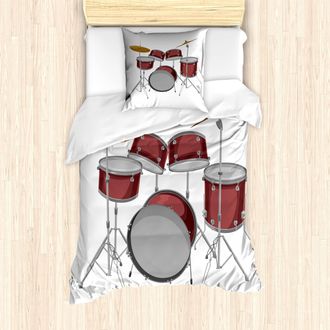 Abakuhaus Schlagzeug Bettbezug Set für Einzelbetten, Bild von Einer Drum-Kit-Szene, Milbensicher Allergiker geeignet mit Kissenbezug, 135 cm x 200 cm - 80 x 80 
