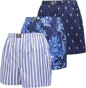 Polo Ralph Lauren Homme, Sous-v&ecirc;tements, Bleu, Taille: L Open Boxer Lot de 3